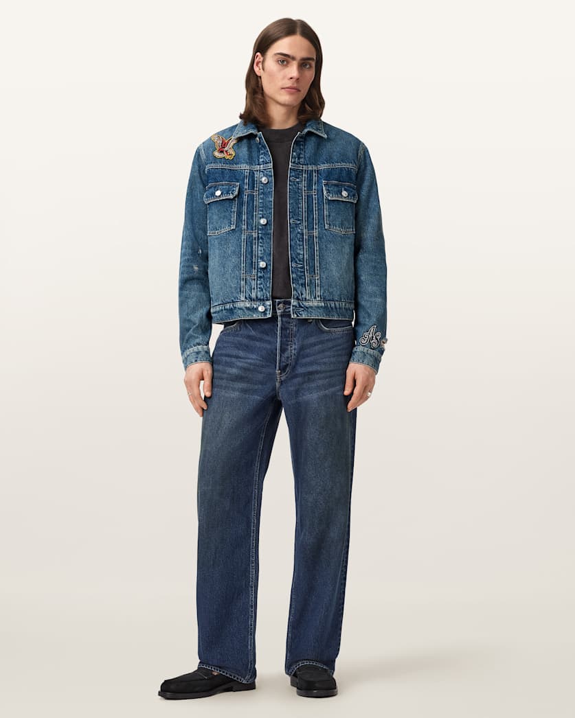 Exile Slim Fit Denim Patch Jacket Washed Indigo | ALLSAINTS